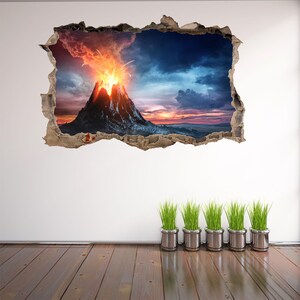Volcano Eruption Wall Sticker | Volcanic Mountain Wall Decal | Nature ...