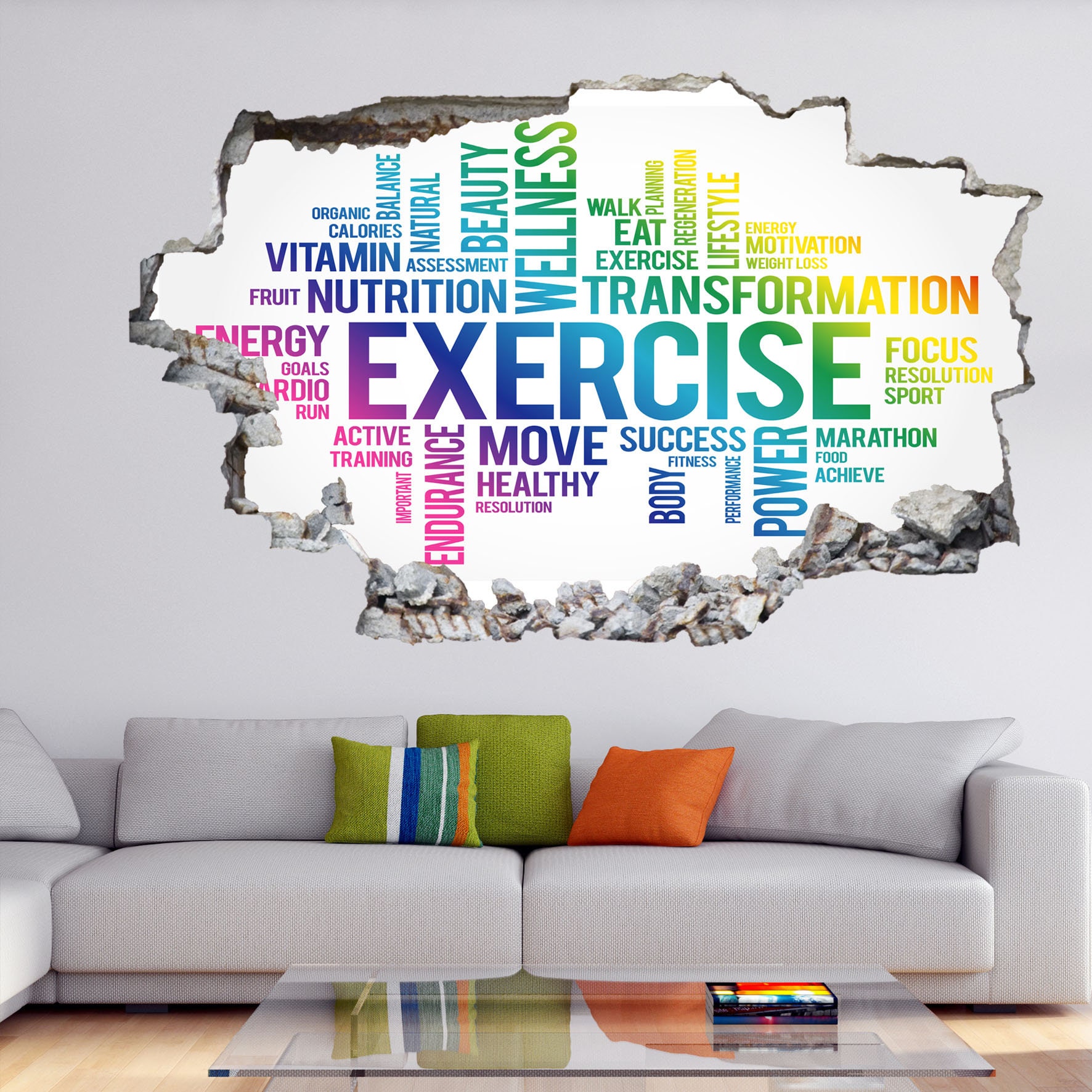 Word Cloud Fitness Exercise Gym Wall Decal Sticker Mural Poster Print ...