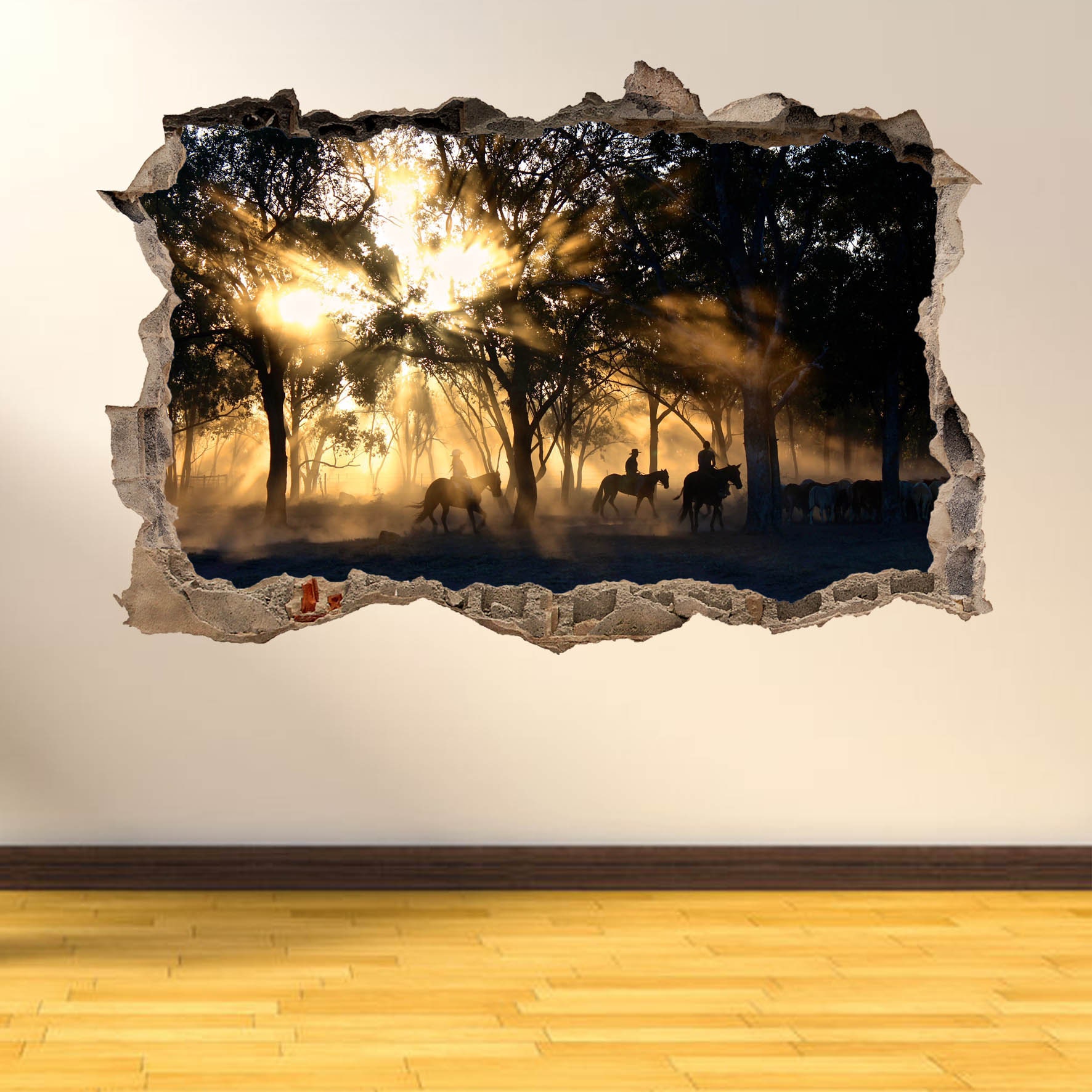 Western Cowboys Horses Sun Rays Wall Decal Sticker Mural - Etsy