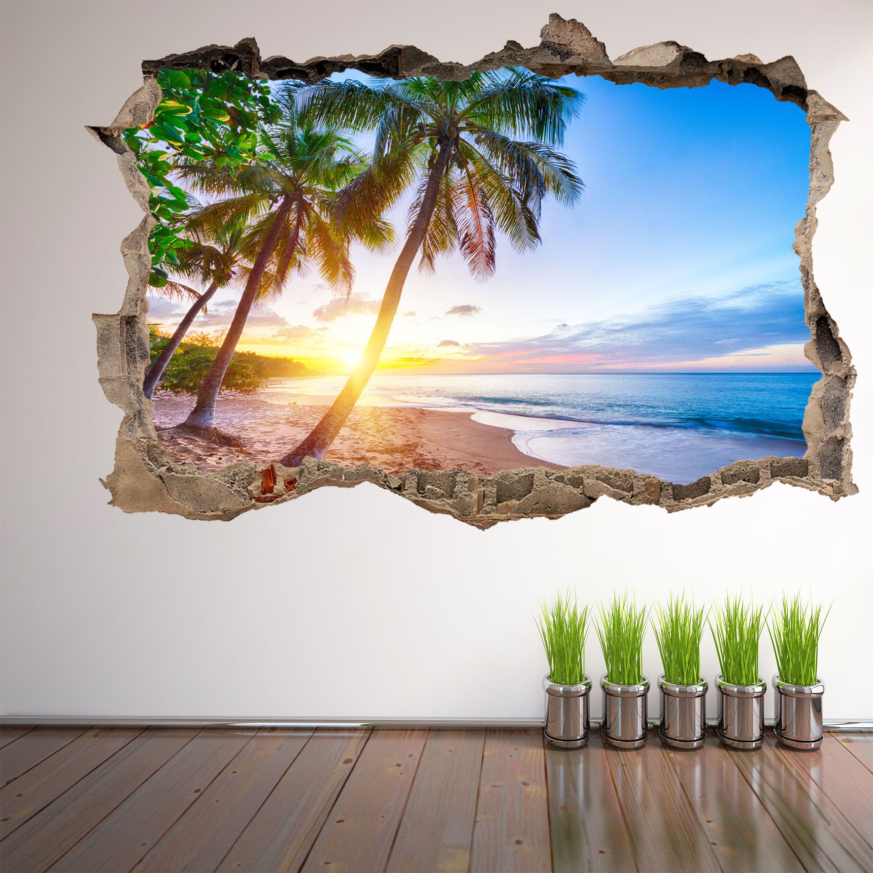 Caribbean Tropical Beach Palm Tree Sunset Wall Sticker Mural - Etsy UK