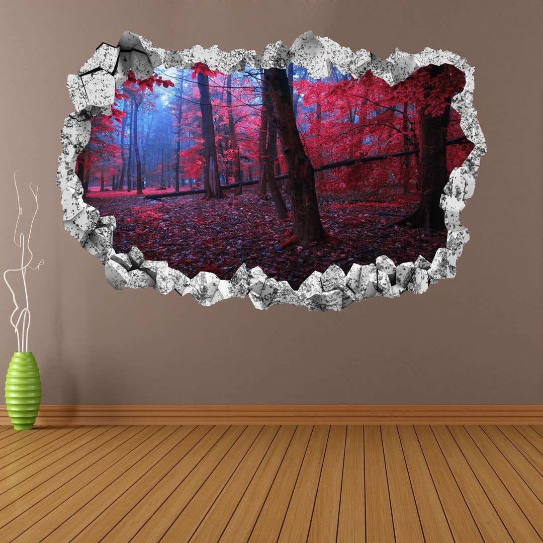 Dark Forest Trees Autumn Leaves Wall Decal Sticker Mural Poster Print ...