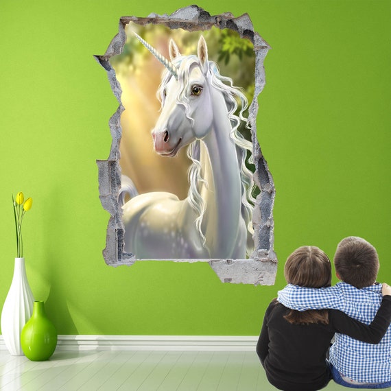 Licorne Forêt Enchantée Fantaisie Mur Autocollant Mural - Etsy France