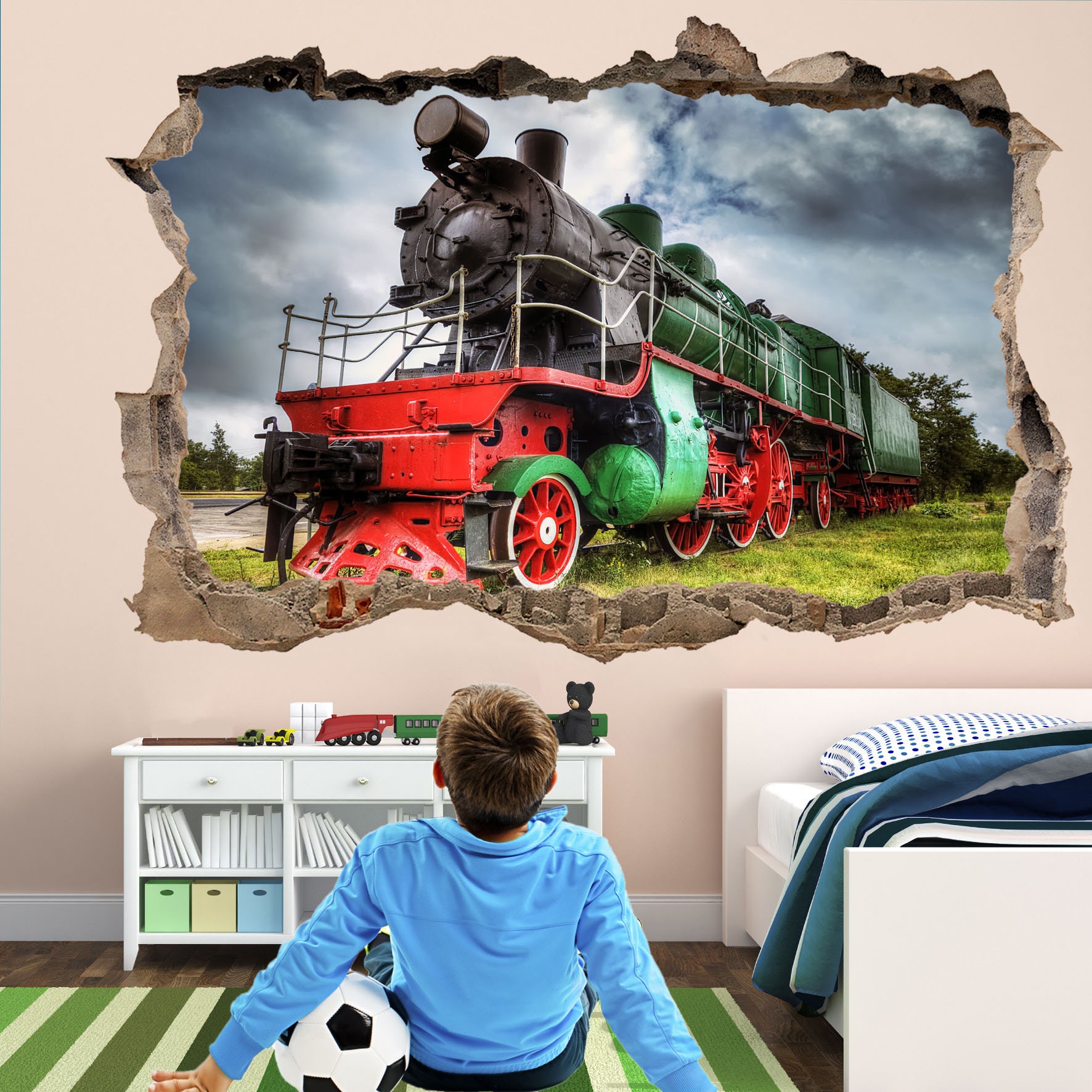 Steam Train Locomotive Wall Decal Sticker Mural Print Art Kids Bedroom ...