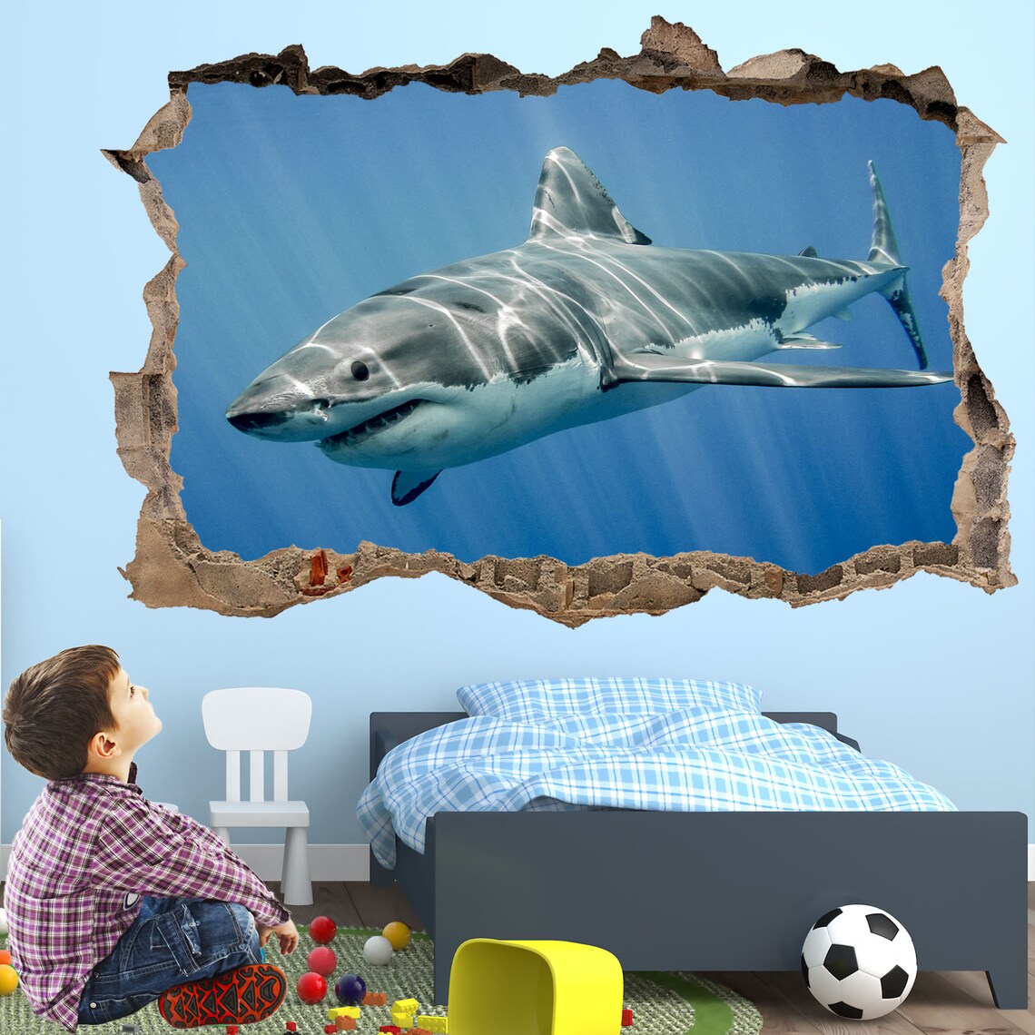 Shark Wall Decal Sticker Mural Poster Print Art Kids Bedroom - Etsy UK
