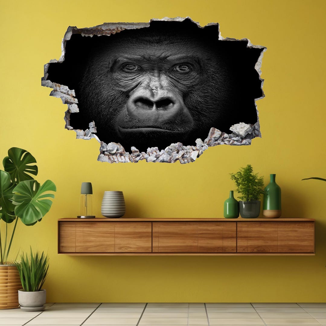 Gorilla Portrait Wall Decal Sticker Mural Poster Print Art Kids Bedroom ...