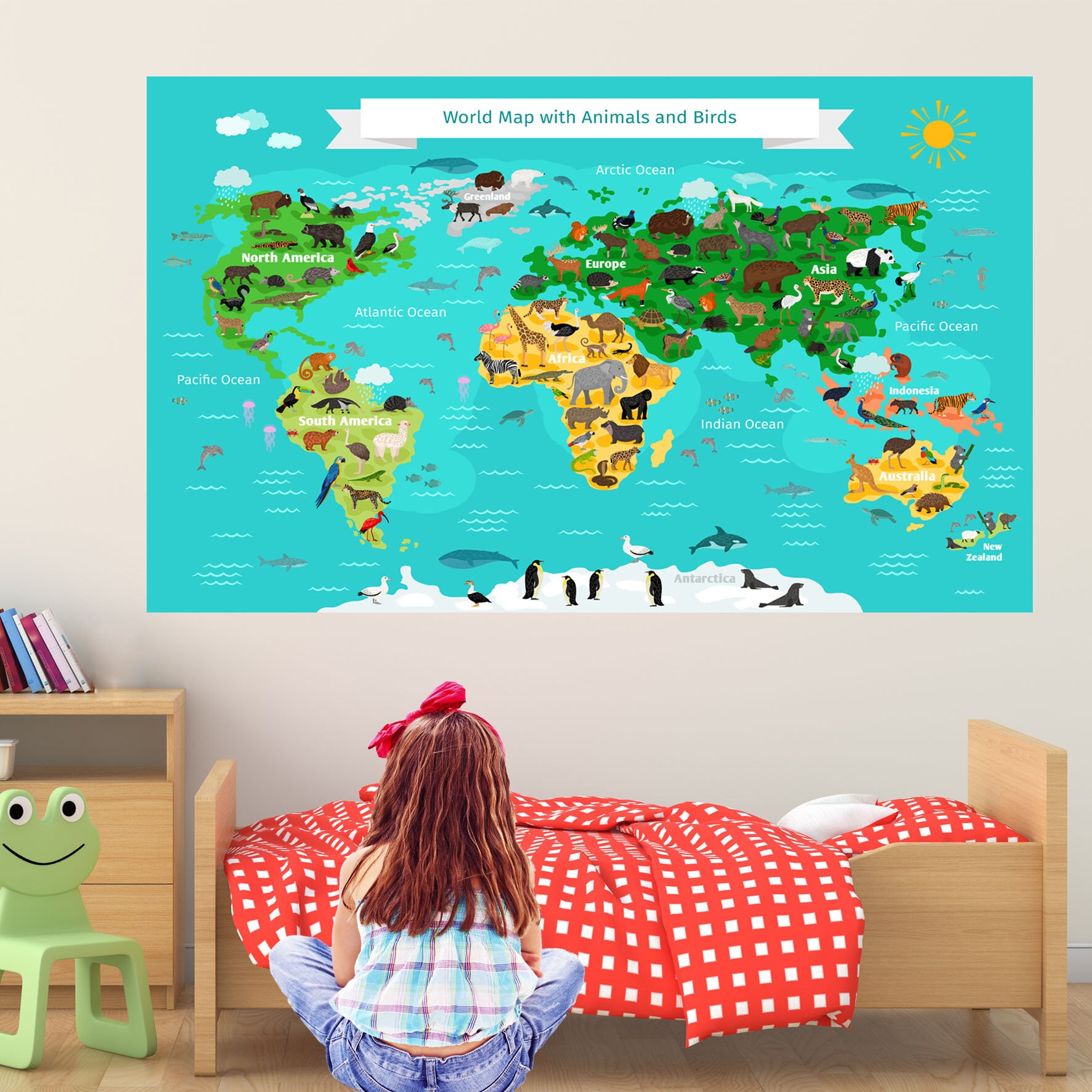 Animals World Map Wall Decal Sticker Mural Poster Print Art - Etsy UK
