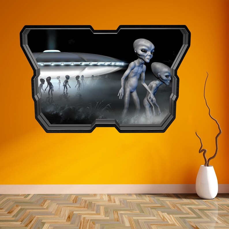 Aliens Spaceship UFO Wall Decal Sticker Mural Poster Print Art - Etsy