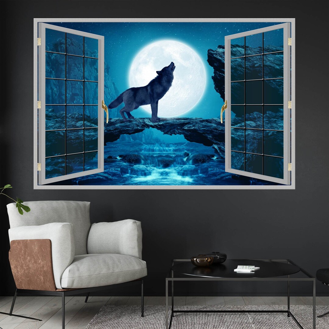 Wolf Howling Moon Dark Night Wall Sticker Mural Decal Print Art Home ...