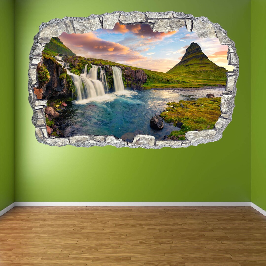 Waterfall Mountain Sunset Wall Decal Sticker Mural Poster Print Art ...