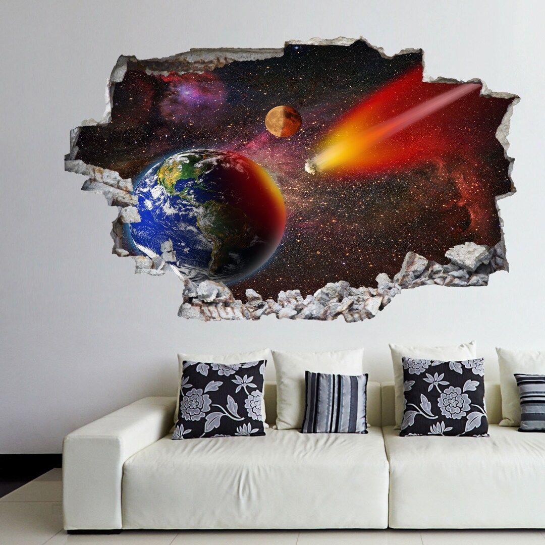 Space Earth Asteroid Stars Wall Decal Sticker Mural Print Art Kids ...