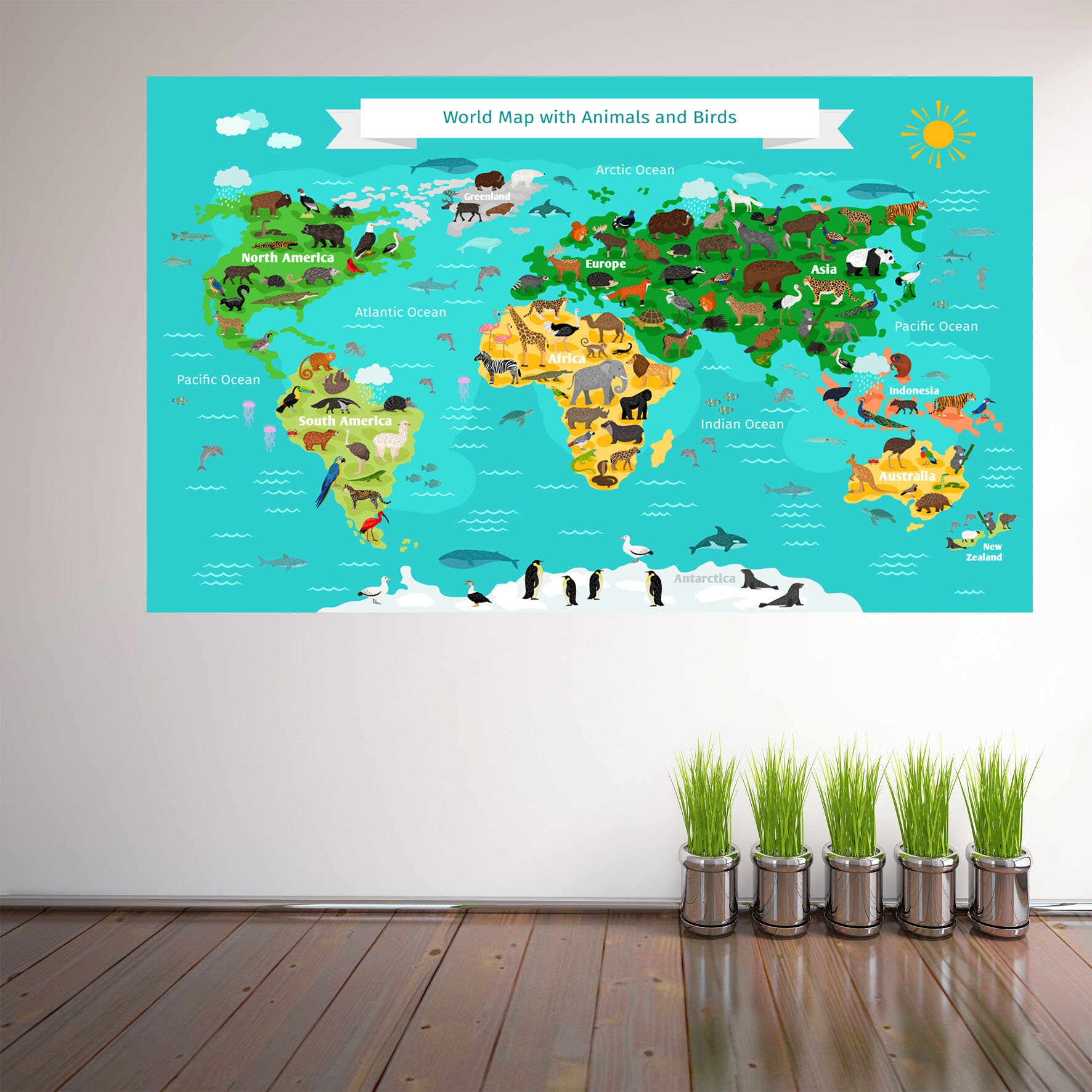 Animals World Map Wall Decal Sticker Mural Poster Print Art | Etsy