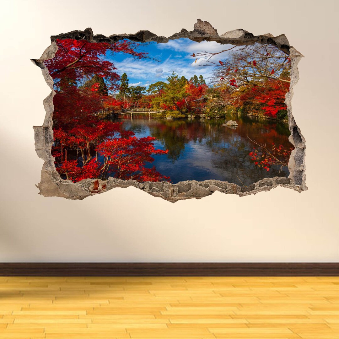 Japanese Flowers Bridge Wall Decal Sticker Mural Poster Print Art Home ...