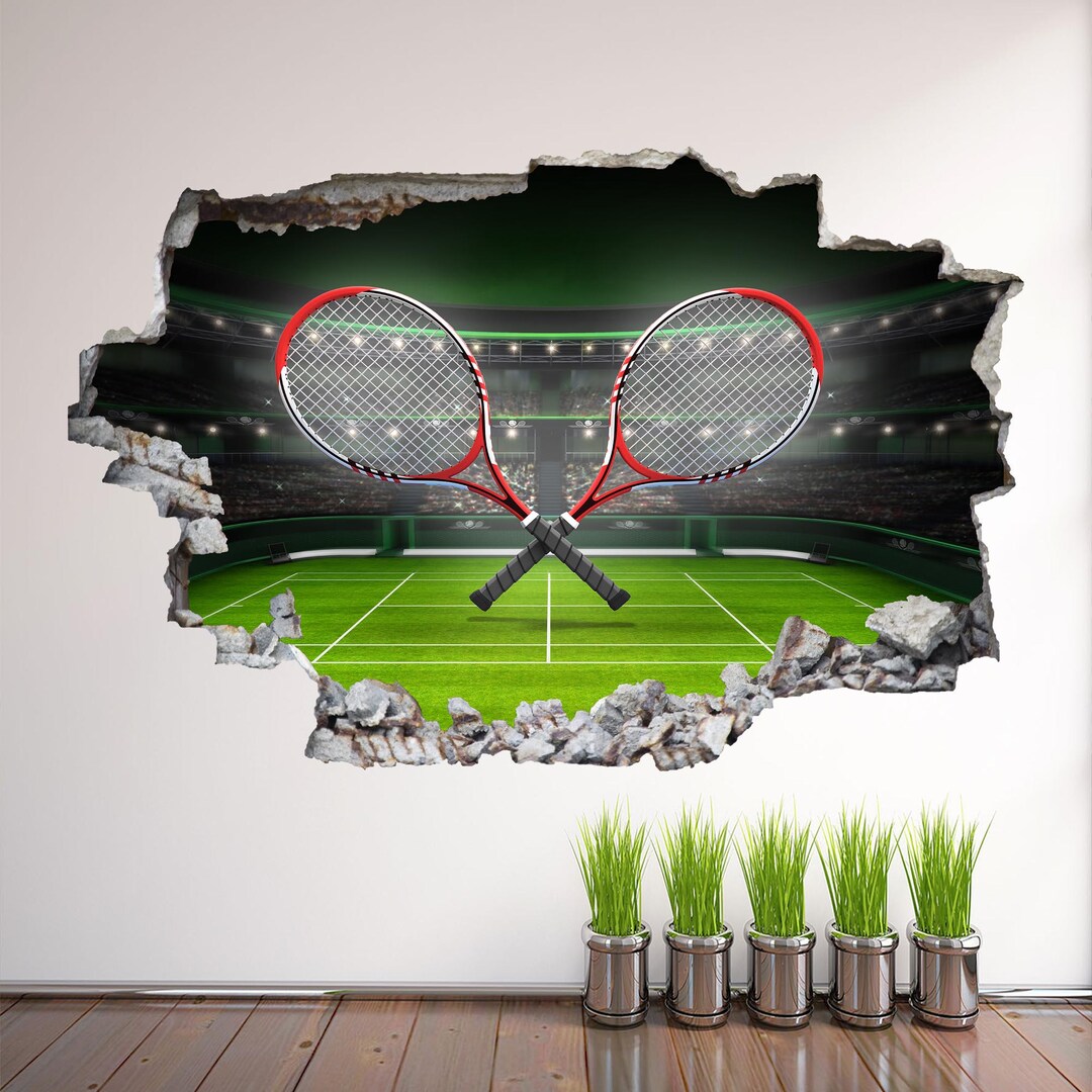 Tennis Court Wall Decal Sticker | Tennis Rackets Wall Mural for Home ...