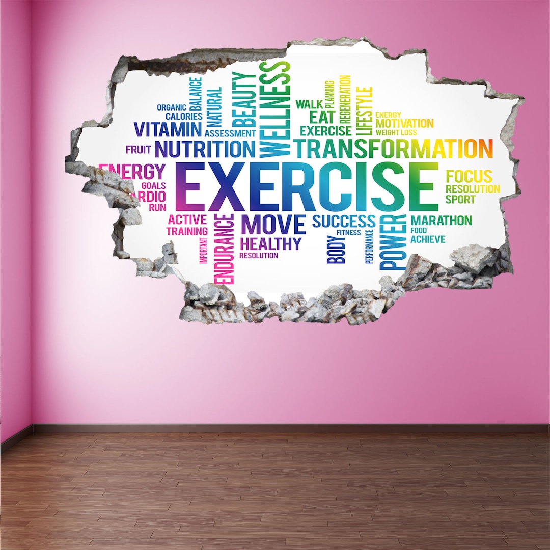 Word Cloud Fitness Exercise Gym Wall Decal Sticker Mural Poster Print ...