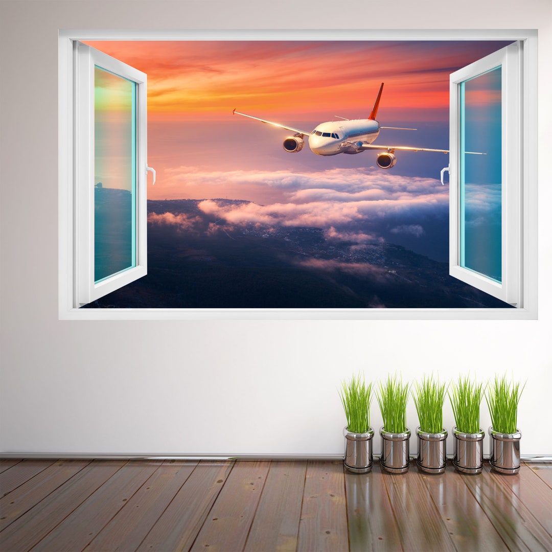 Airplane Aircraft Sunset Wall Sticker Mural Decal Poster Print Art Kids ...