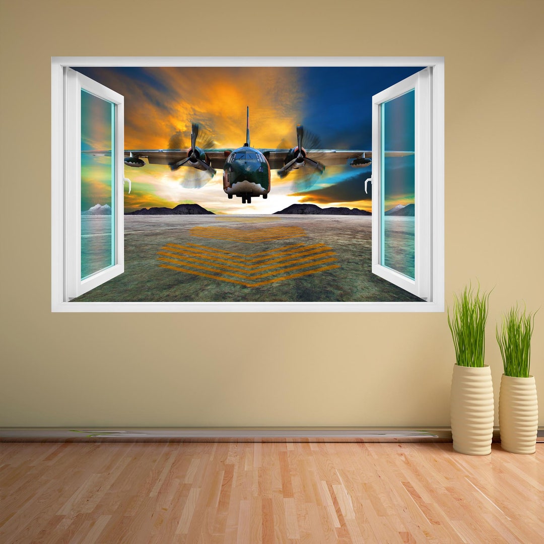 Military Cargo Transport Aircraft Wall Sticker Mural Decal Poster Print ...