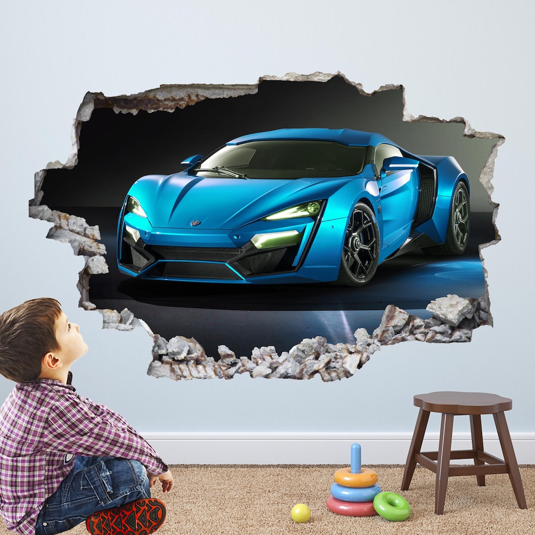 Blue Supercar Wall Decal Sticker | Sports Car Wall Decal Mural Print ...