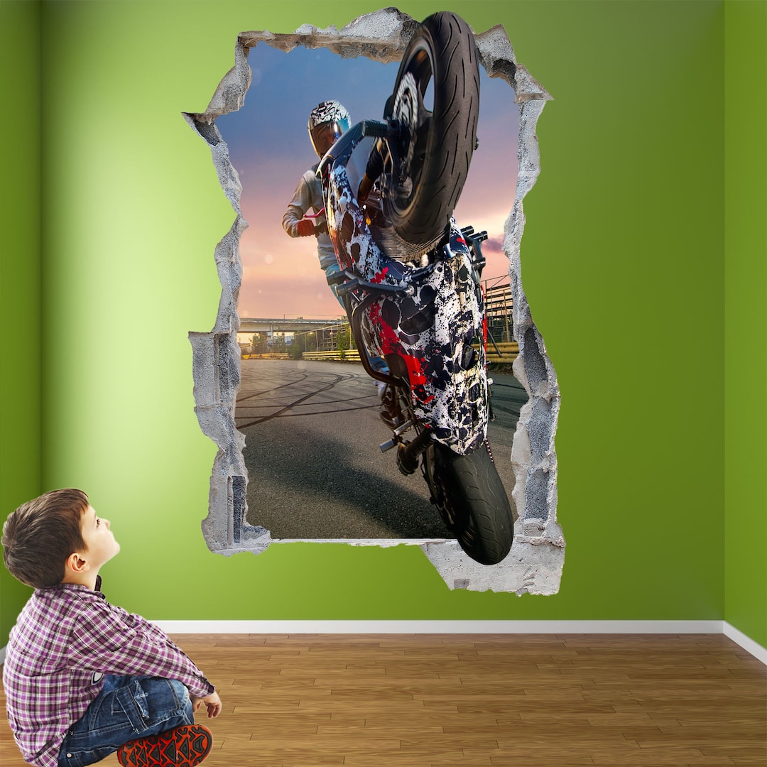 Motorbike Wheelie Wall Decal Sticker Mural Poster Print Art Kids Boys ...