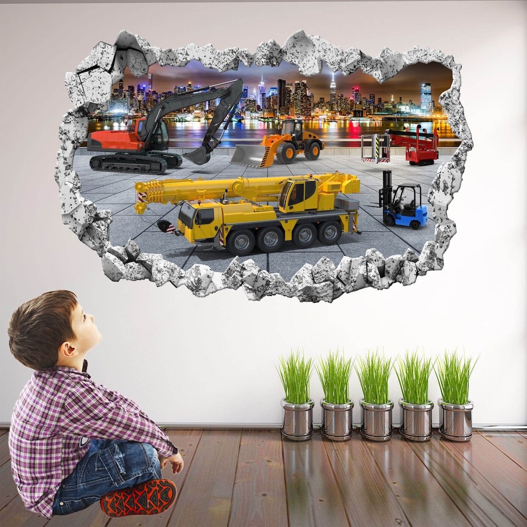 Excavator Forklift Crane Truck Wall Decal Sticker Mural Poster Print ...