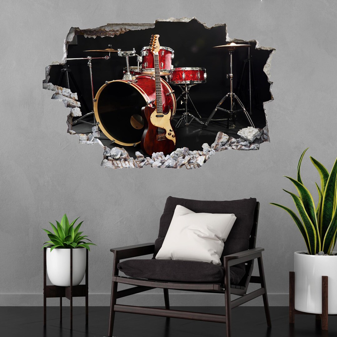 Musical Instruments Drums Guitar Concert Stage Wall Decal Sticker Mural ...