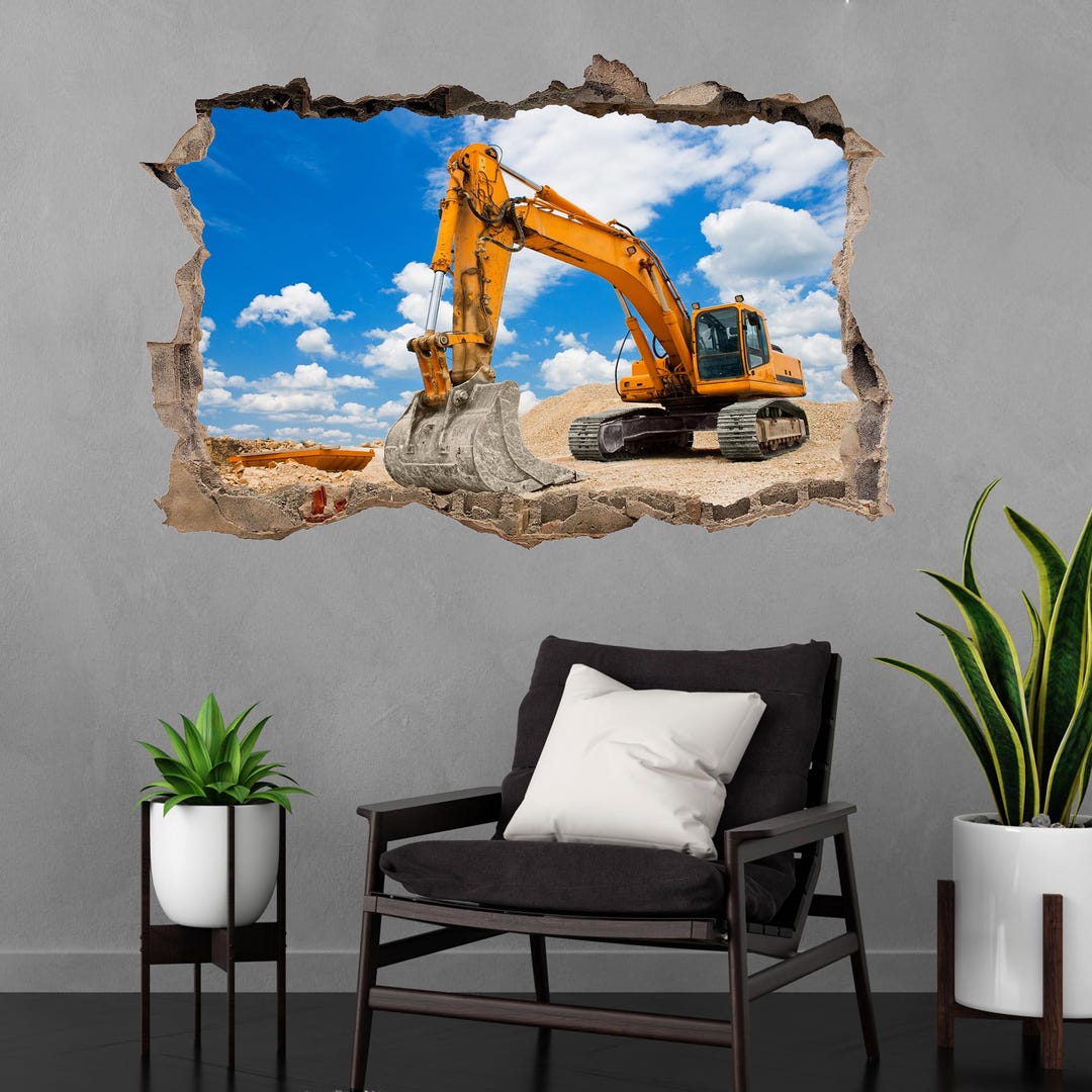 Excavator Construction Equipment Work Machine Wall Sticker Mural Decal ...