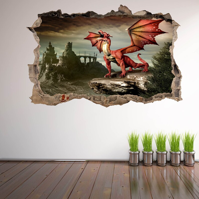 Dragon Fantasy Castle Wall Sticker Mural Decal Print Art Kids - Etsy
