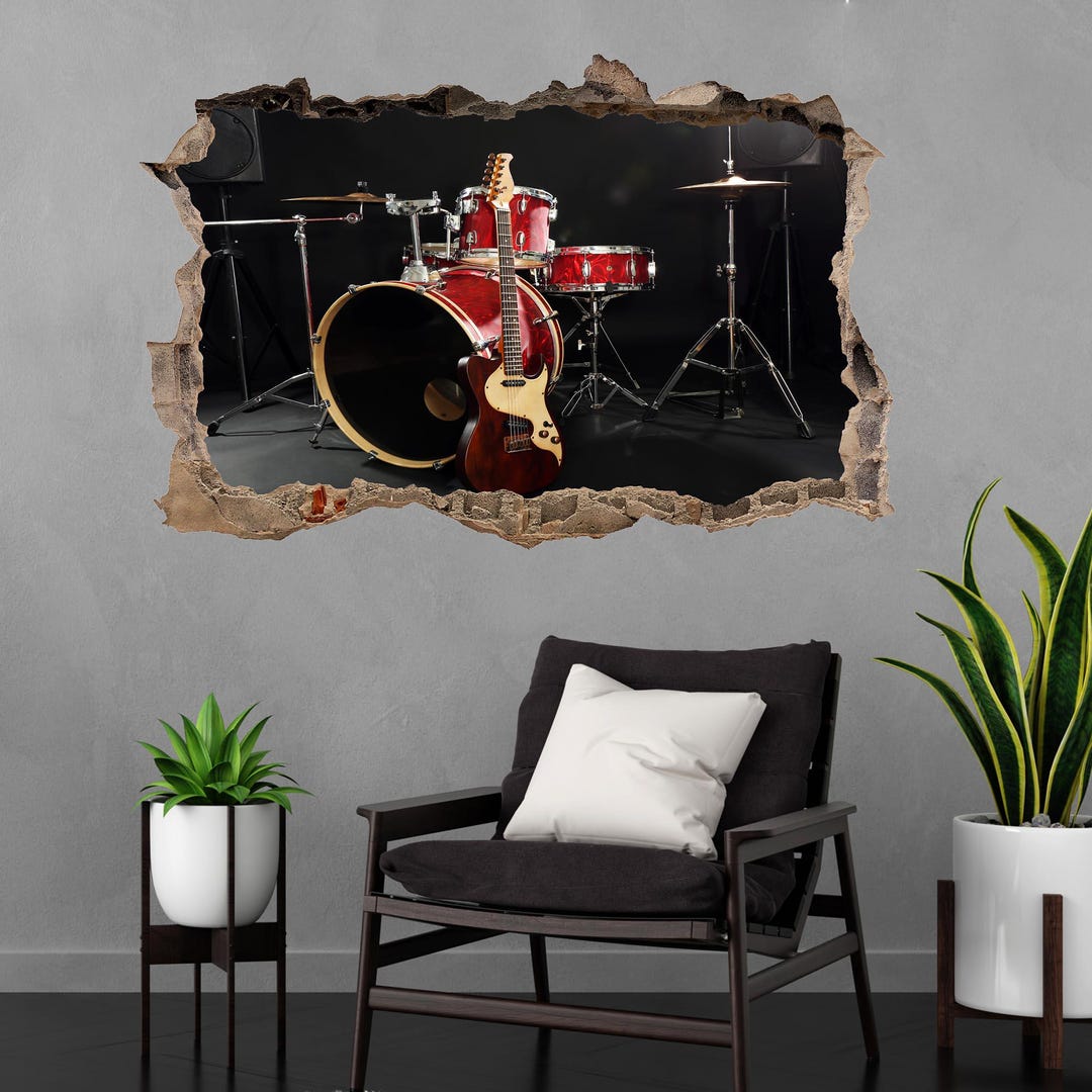 Musical Instruments Wall Sticker | Drums Guitar Wall Decal | Wall Art ...