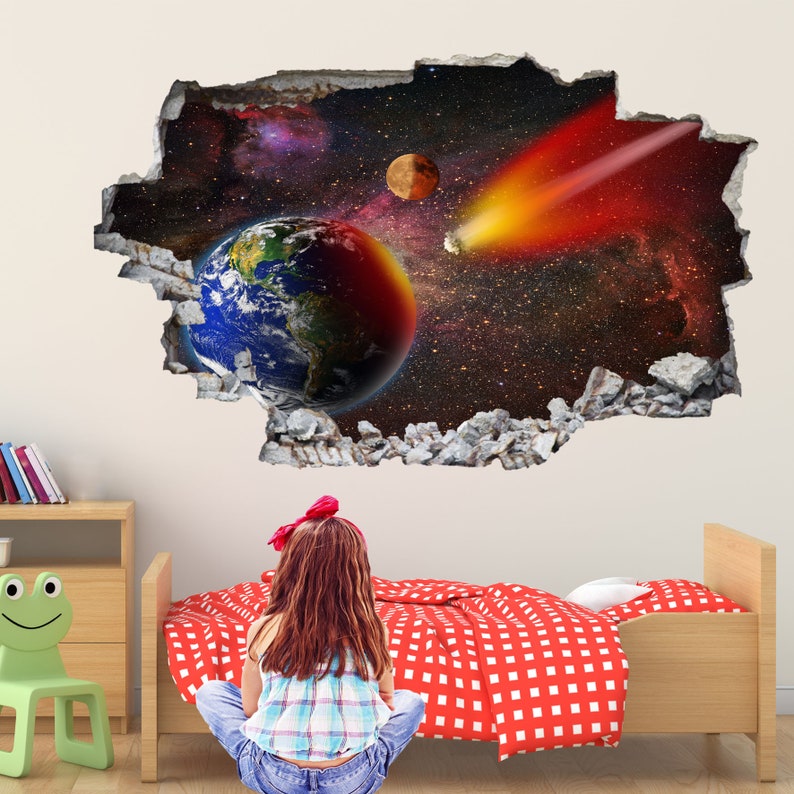 Space Earth Asteroid Stars Wall Decal Sticker Mural Print Art | Etsy