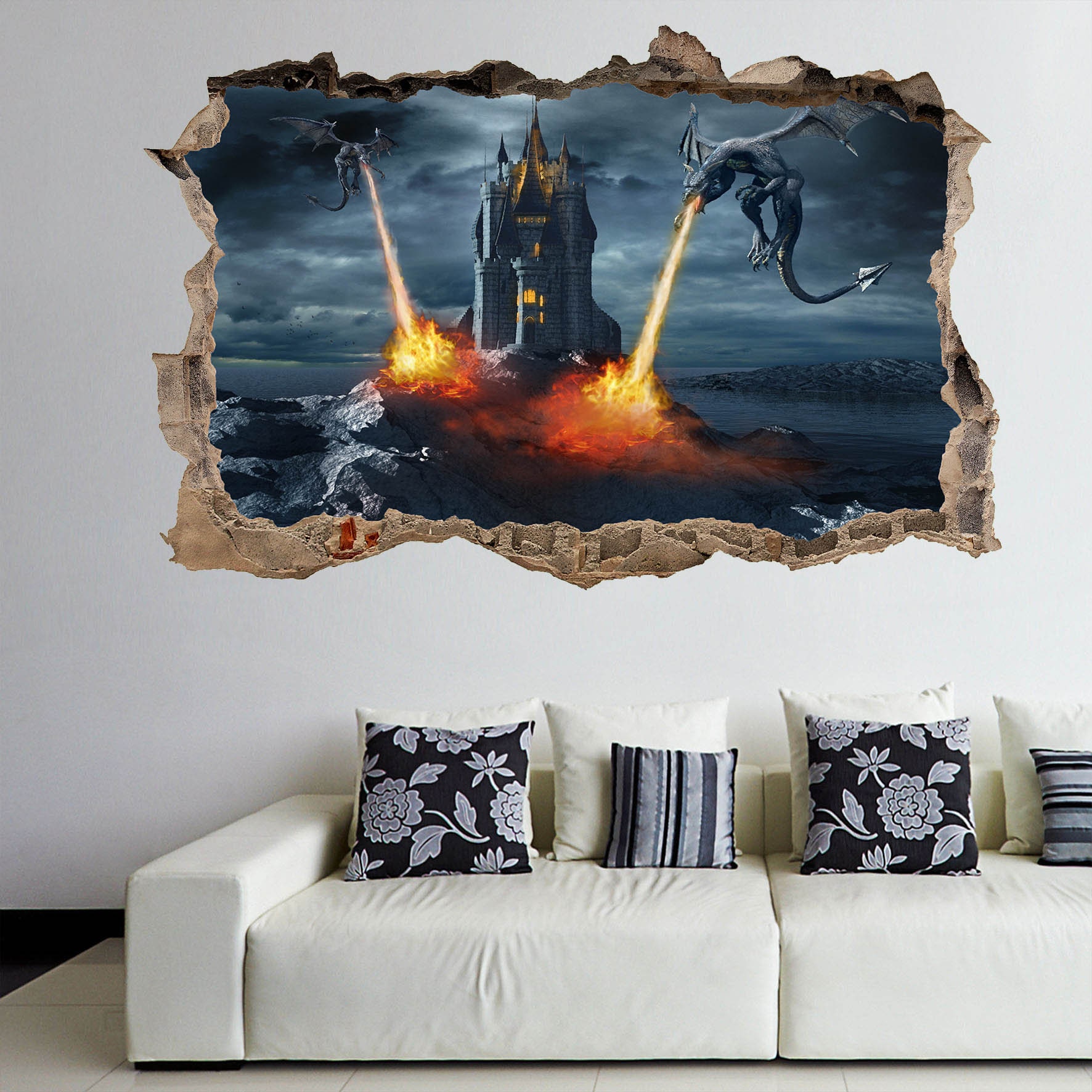 Dragon Fire Fantasy Castle Wall Sticker Mural Decal Print Art Kids ...