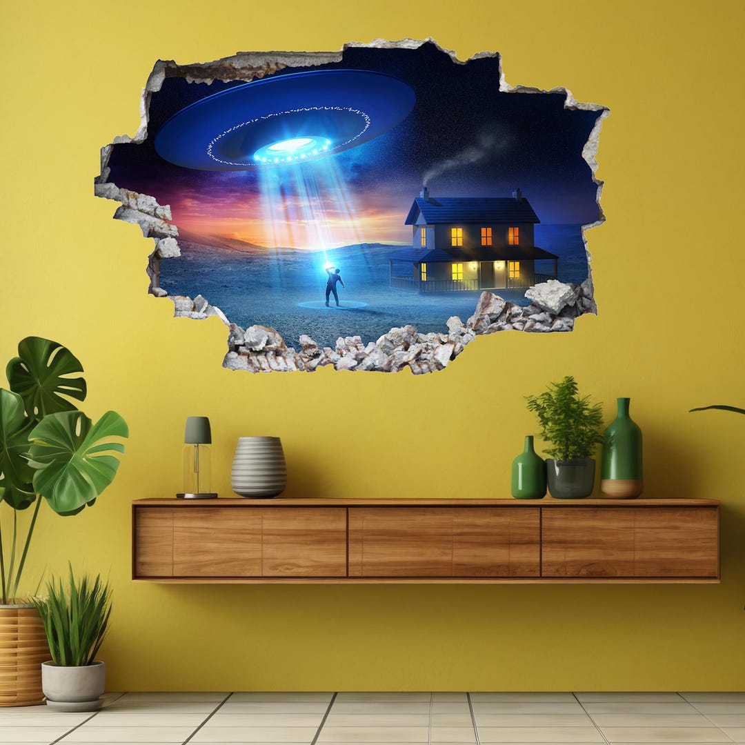 Alien Spaceship UFO Abduction Wall Decal Sticker Mural Poster Print Art ...