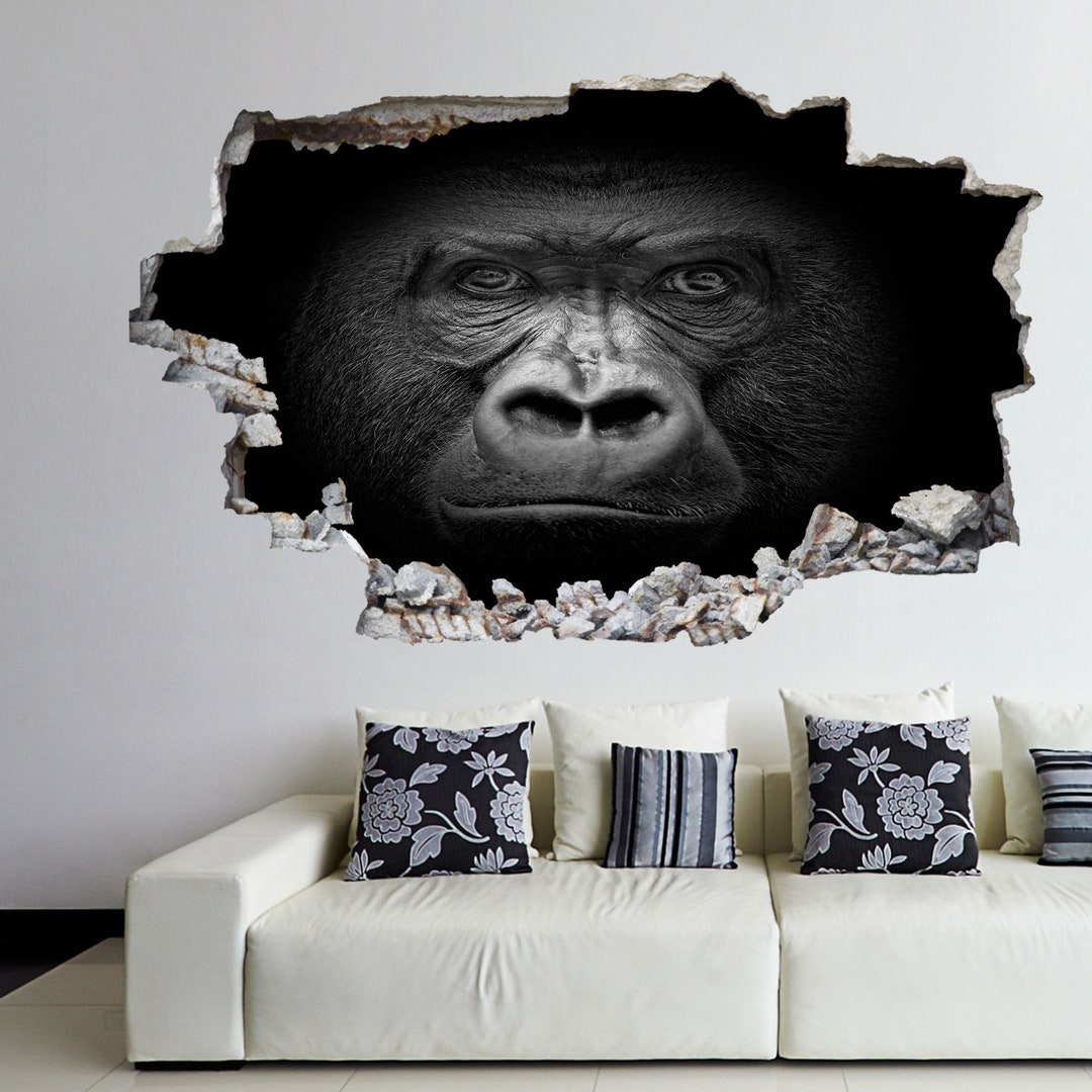 Gorilla Portrait Wall Decal Sticker Mural Poster Print Art Kids Bedroom ...