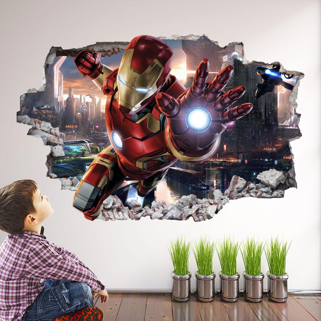 Iron Man Wall Decal Sticker for Kids Bedroom | Superhero Wall Art Mural ...