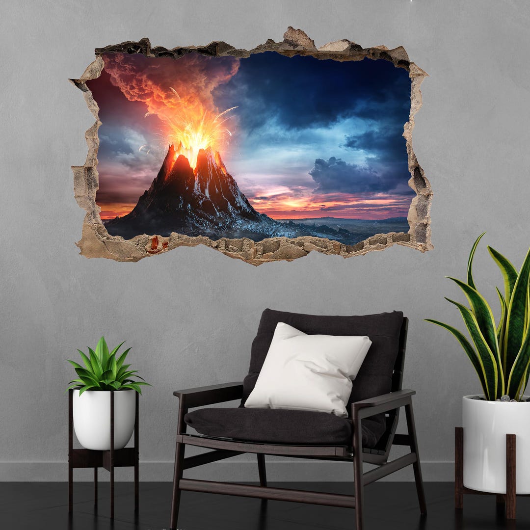 Volcano Eruption Wall Sticker | Volcanic Mountain Wall Decal | Nature ...