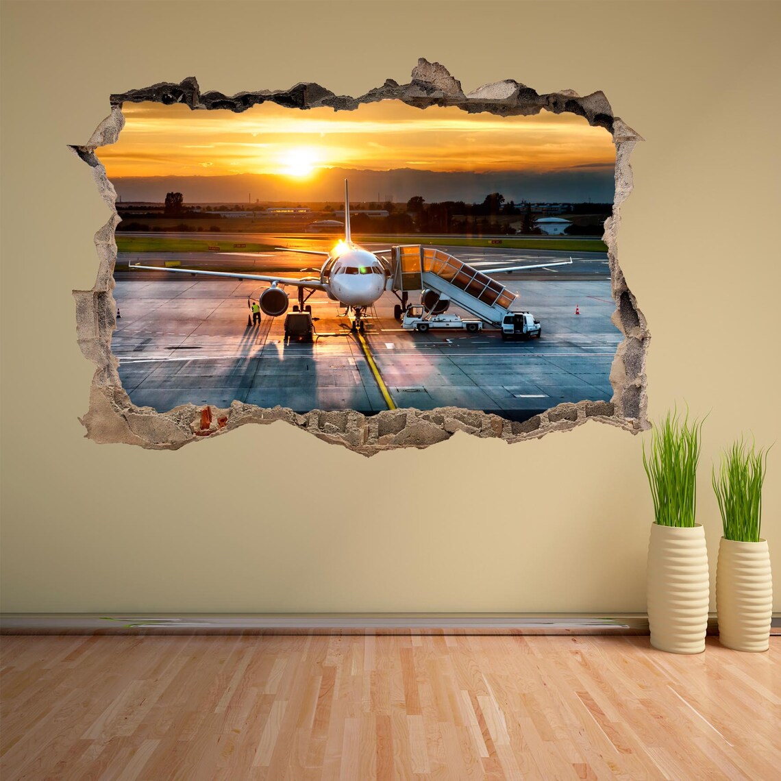 Airport Terminal Airplane Sunset Wall Sticker Mural Decal Poster Print ...