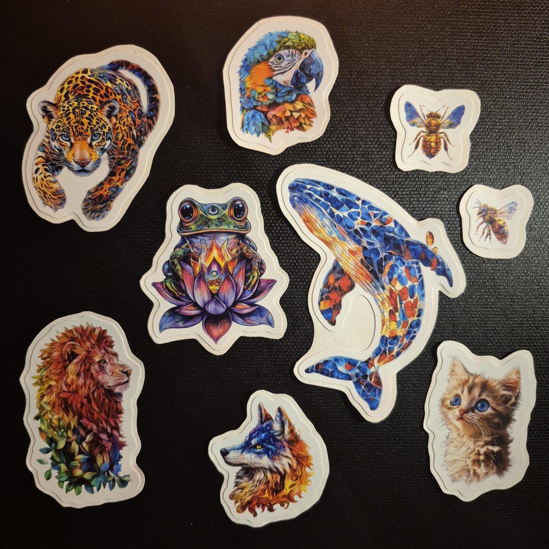 Animal Sticker Bundle: 9 Unique Vinyl Decals for Laptops, Water Bottles ...