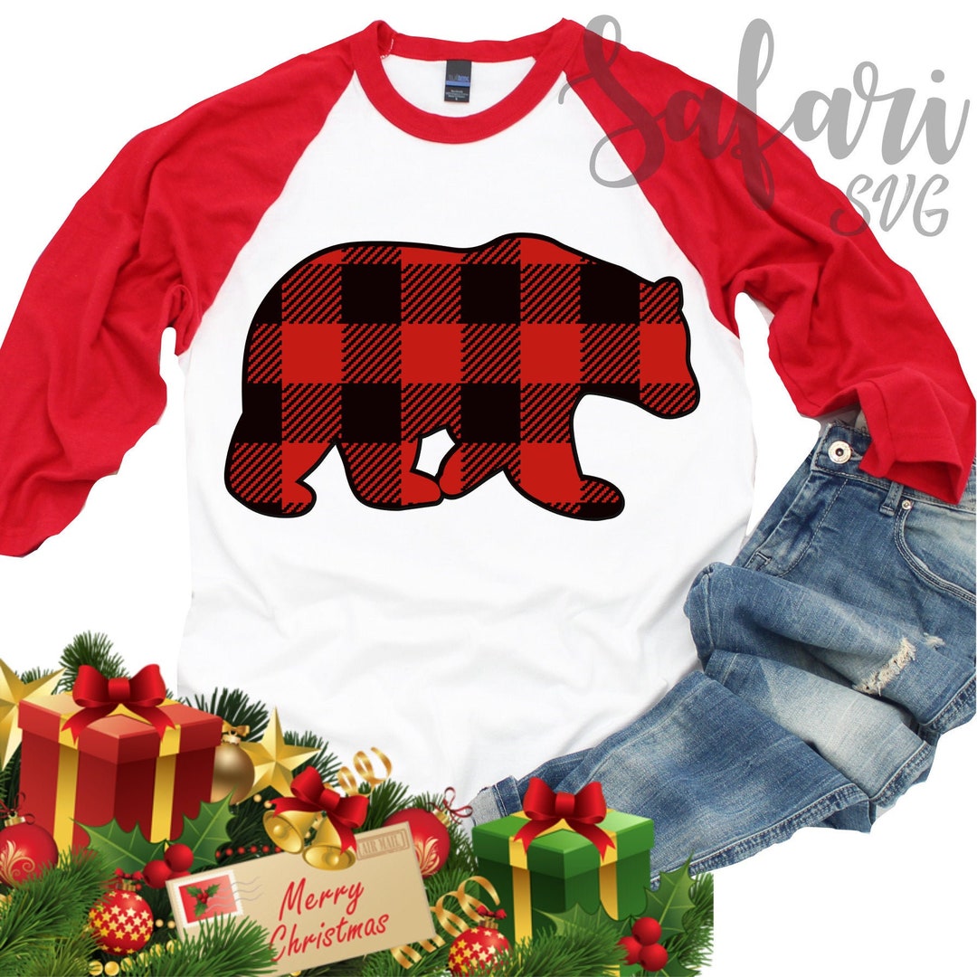 Buffalo Plaid Bear Svg, Christmas Bear Svg, Bear Svg, Red Plaid Bear ...