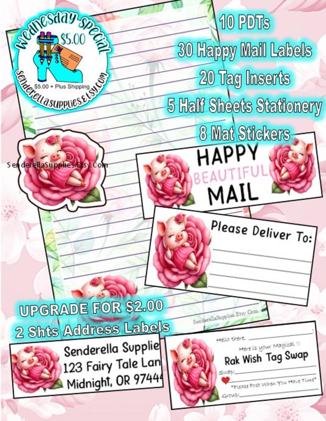 Pig on Pink Flower Wednesday Special 9 11 2024 - Etsy