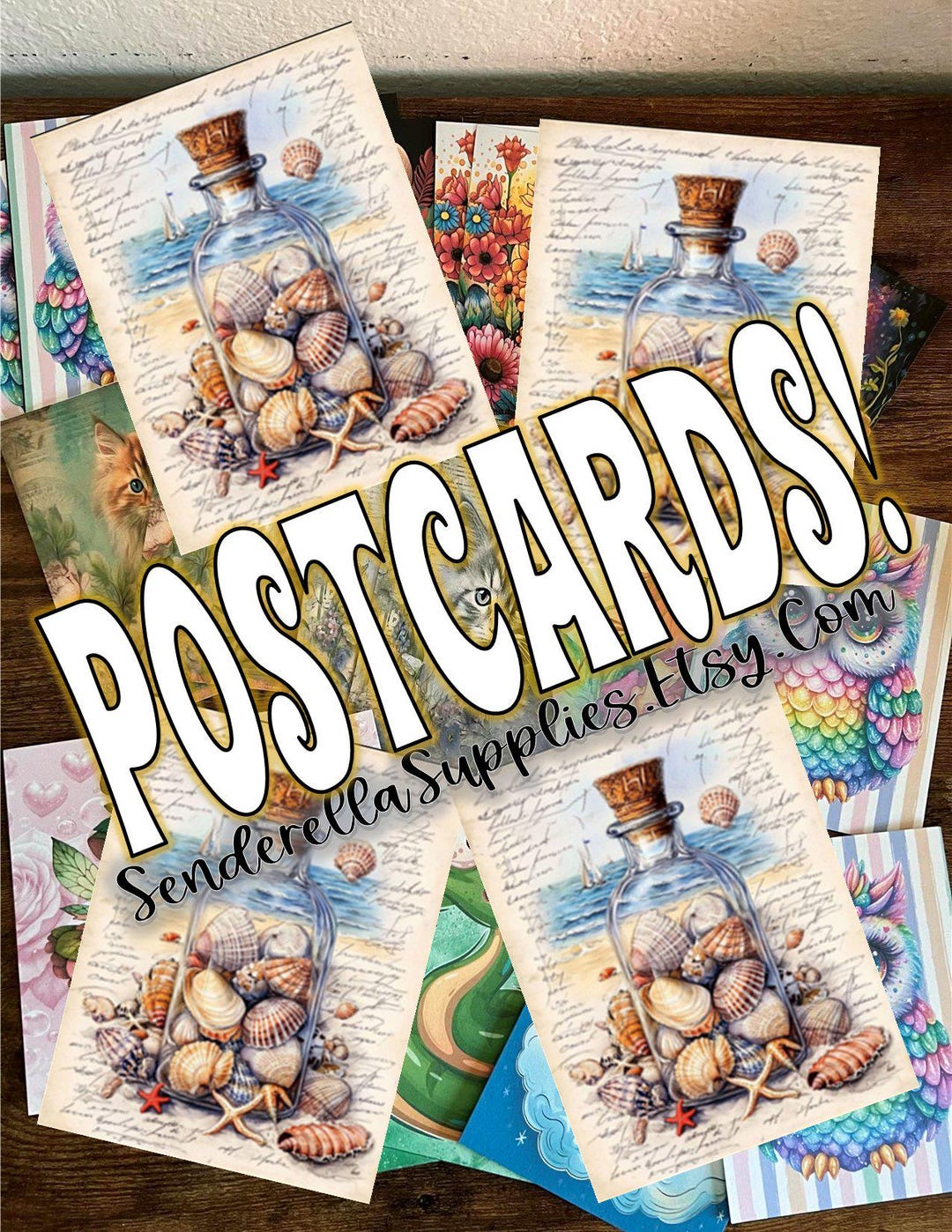 Bottle Lots of Seashells Postcard - Etsy
