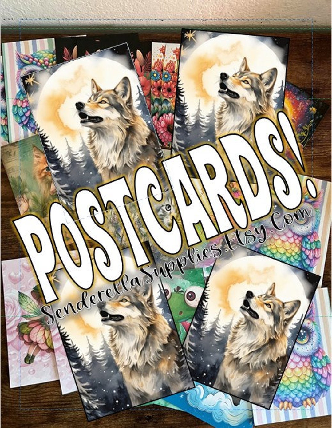Wolf and Moon Left (4 Same) Postcards - Etsy