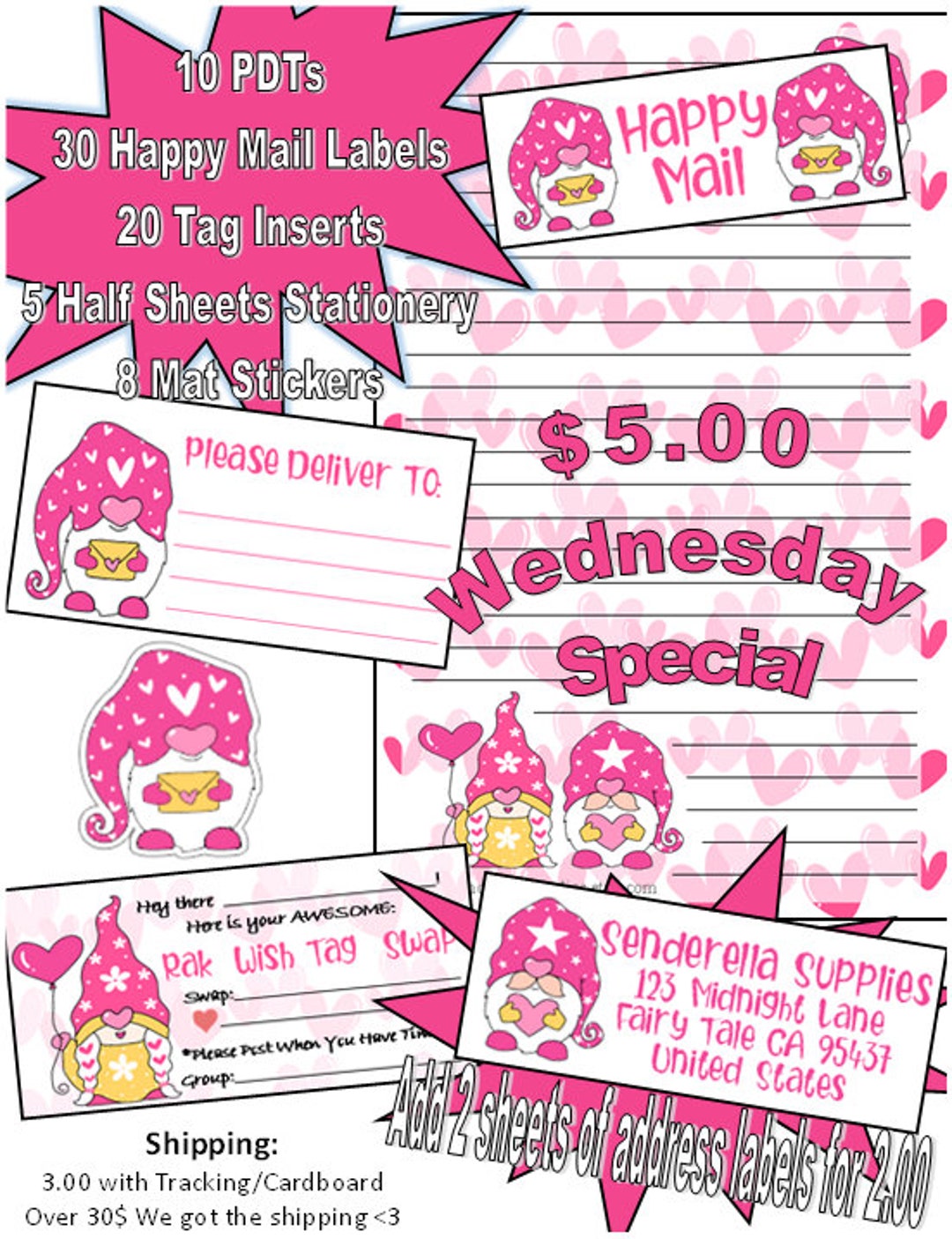 Gnome Pink With White Heart Star Flowers Wednesday Special 1/4 - Etsy