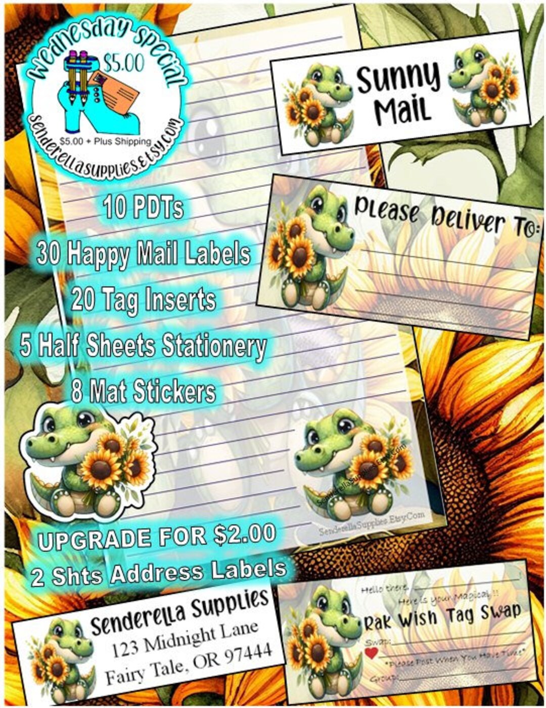 Alligator Crocodile Sunflowers Wednesday Special 3-13-2024 - Etsy