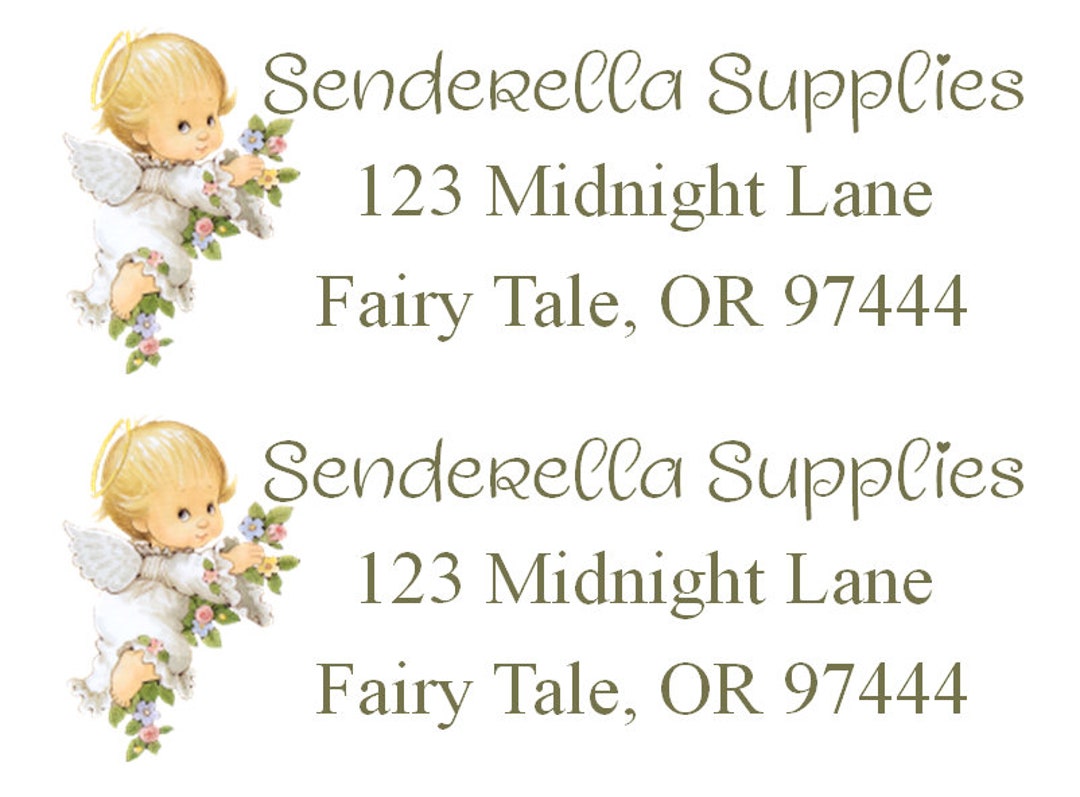 Angel on Left With Flowers Address Label - Etsy