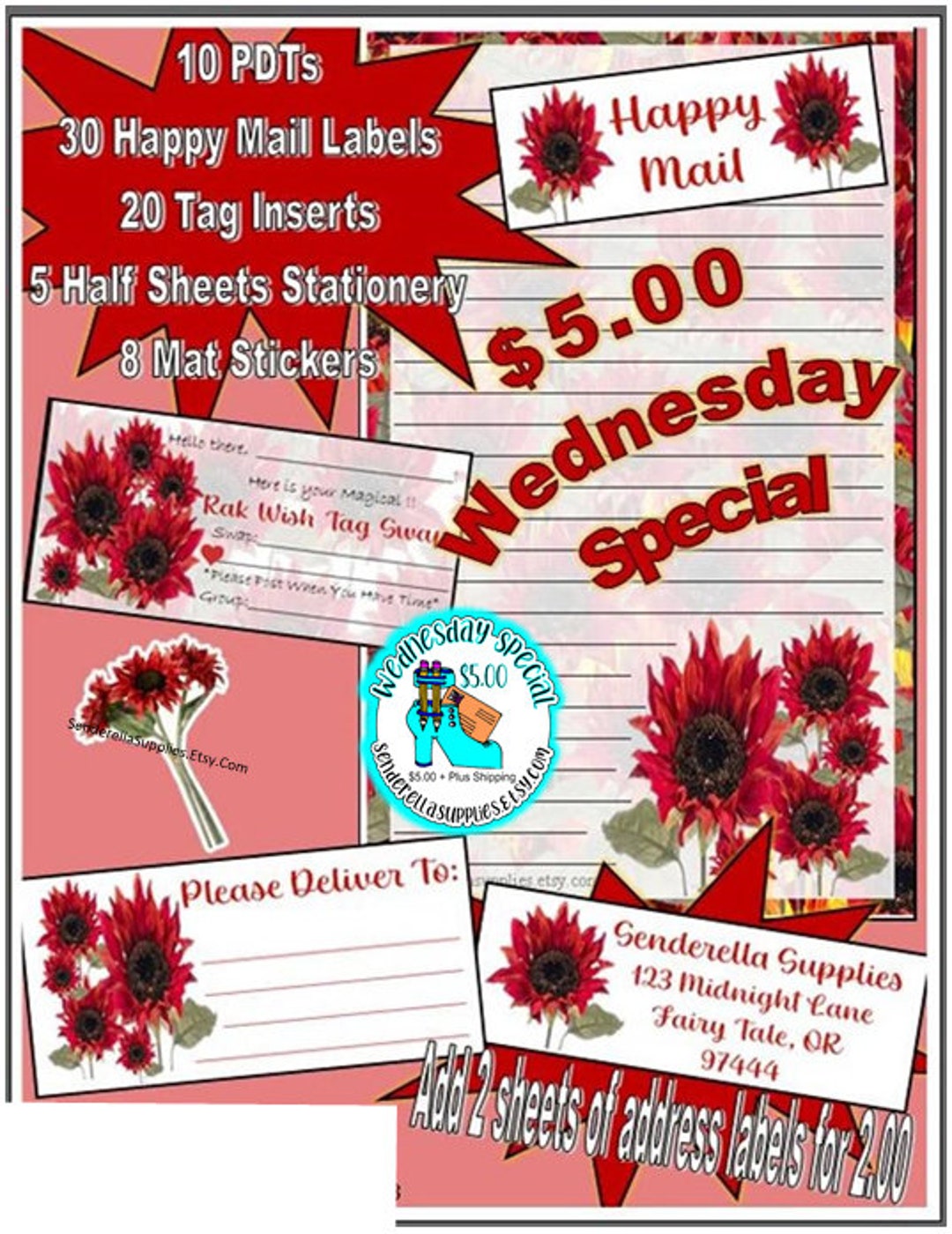 Wednesday Special- Sunflowers in Red 2/2 - Etsy