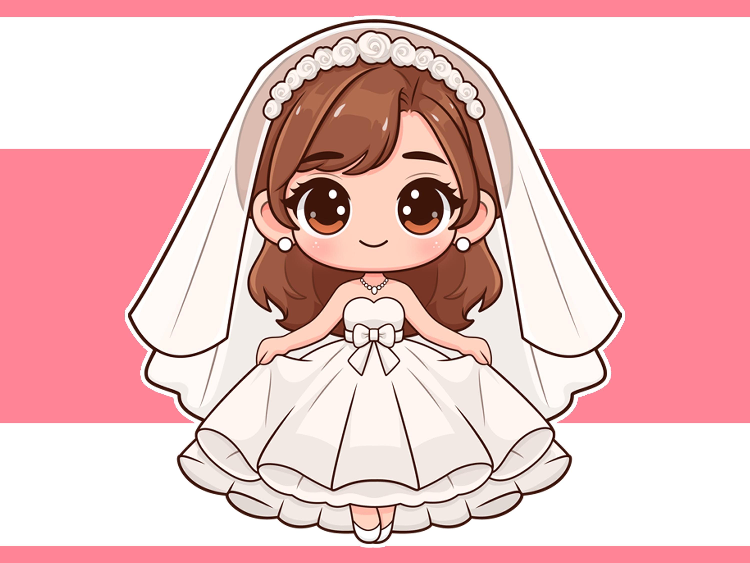 Cute Bride Chibi Vector Illustration | Wedding Cartoon Girl Clipart ...