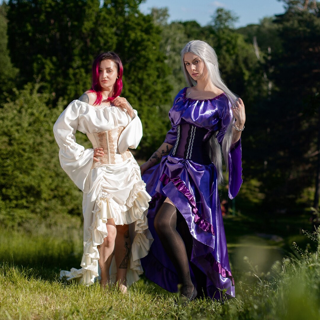 Rococo Inspired Dress. Asymmetrical Dress in Purple and Milk Colors ...