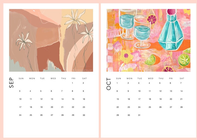 2024 A4 PDF Calendar Colourful Art Calendar, Printable Digital Download ...