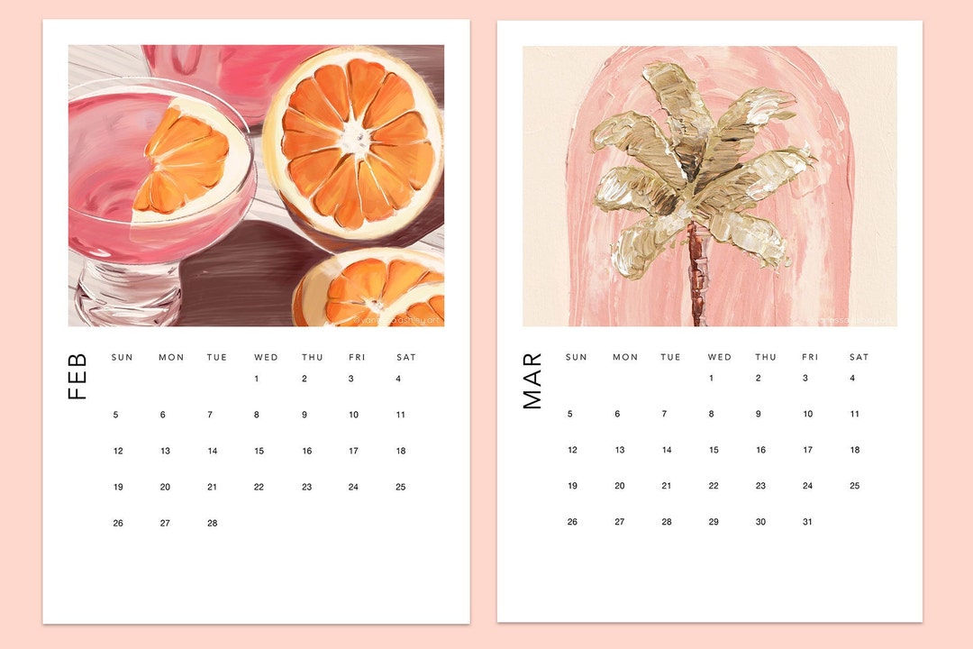 2024 A4 PDF Calendar Colourful Art Calendar, Printable Digital Download ...