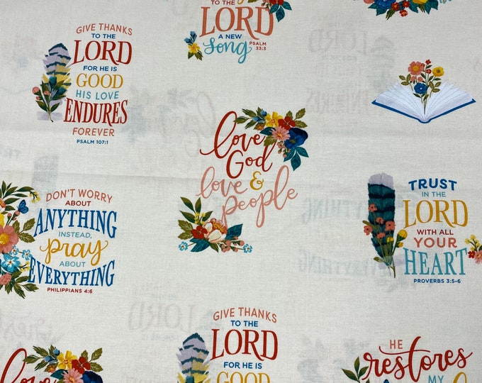 Floral Christian Fabric With Multiple Bible Verses. Sold by - Etsy