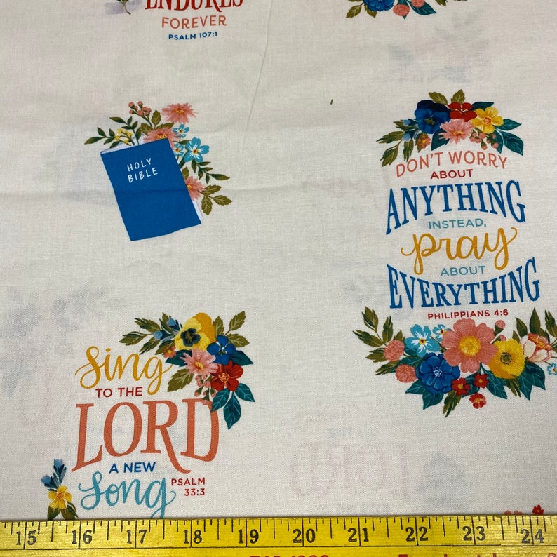 Floral Christian Fabric With Multiple Bible Verses. Sold by the Half ...