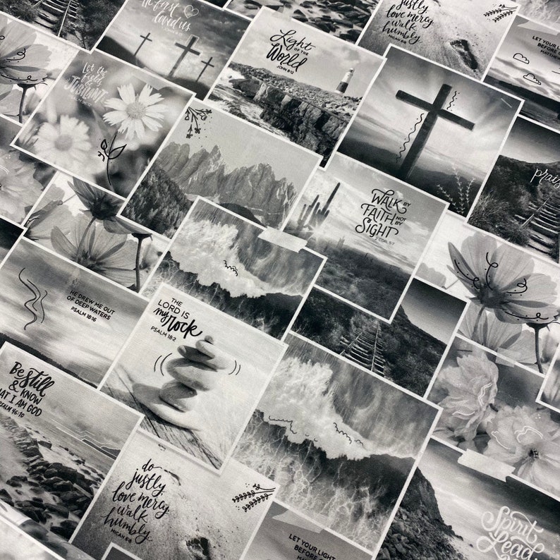 Christian Collage Photo Fabric With Images and Bible Verses - Etsy